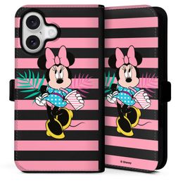 DeinDesign iPhone 16 Handy Klapphülle Handyhülle aus Kunst Leder schwarz Flip Case Official Licensed Product Disney Minnie Mouse Sideflip mit Lasche