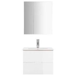 Badmöbel-Set Welltime "Lund Badmöbel Set Badschrank Badezimmerset", weiß (eiche, weiß), B:61cm, MDF, Kastenmöbel-Sets, Spiegelschrank, Waschtisch und Waschbecken Breite 60cm