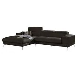 Ecksofa W.Schillig "piedroo, Designsofa mit tollem Sitzkomfort, bequem und elegant, L-Form", braun (braun z59), B:303cm H:70cm T:193cm, Longlife Xtra-Leder Z59: Glattleder mit modischer Prägung. Hautstärke 0, 9 - 1, 1 mm, Sofas, Kopfteilverstellung, wahlweise mit Sitztiefenverstellung, Breite 303cm