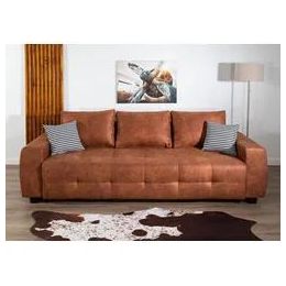 Schlafsofa Collection AB "Bella, B: 241 cm, Liegefl. 142x194 cm", braun (cognac), B:241cm H:90cm T:94cm, Zierkissen: 100% Polyester, Microfaser PRIMABELLE (100% Polyester), Struktur fein (100% Polyester), Sofas, mit Bettfunktion, Bettkasten & 2 Zierkissen, Federkern, Topseller