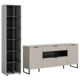 Wohnwand Inosign "Adio, Wohnkombination 245 cm Breit", kashmir nb, schwarz, B:245cm H:192cm T:41cm, Spanplatte, Kastenmöbel-Sets, Adio, Wohnkombination 2tlg. Kashmir NB, Regal, Sideboard