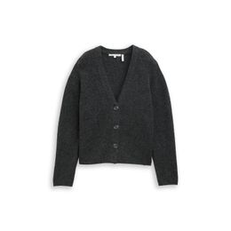 Tom Tailor Denim Damen Cardigan mit V-Ausschnitt, grau, Meliert, Gr. XL
