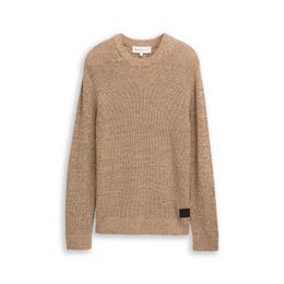 Tom Tailor Denim Herren Strickpullover mit Rundhalsausschnitt, braun, Meliert, Gr. XL
