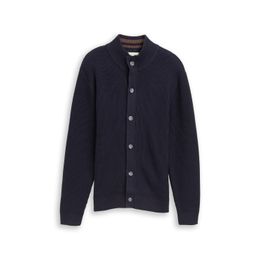 Tom Tailor Herren Strickjacke mit Knopfleiste, blau, Uni, Gr. M