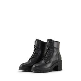 Tom Tailor Damen Gef&uuml;tterte Absatzstiefel mit Logo-Details, schwarz, Uni, Gr. 38