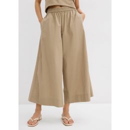 bonprix Weite Culotte aus reiner Baumwolle, gr&uuml;n, Gr.40, Culottes mit besonders weitem Bein, einem bequemen Gummibund sowie vorderen Seitennahttaschen und aufgesetzten Ges&auml;&szlig;taschen, aus 100% Baumwolle