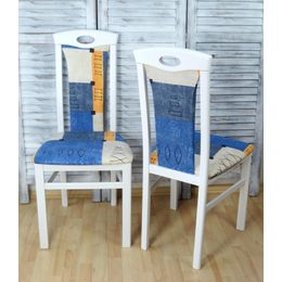 4-Fußstuhl Home Affaire "Kasia", weiß (weiß, blau), B:45cm H:95cm T:48cm, Baumwollstoff, Stühle