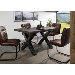 Baumtisch Mango 160x90x77 grau lackiert / X-Beine anthrazit gl&auml;nzend FREEFORM 5