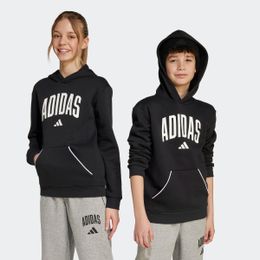 Kapuzensweatshirt adidas Sportswear "J CLGT OH FL HD", M&auml;dchen, Gr. 140, schwarz-wei&szlig; (schwarz, wei&szlig;), Obermaterial: 55% Baumwolle, 36% Polyester, 9% Viskose, normal, Rundhals, Sweatshirts