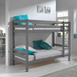 Pharao24.de Kinderzimmer Stockbett in Grau Kiefer Massivholz