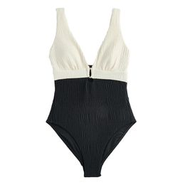 Mint Velvet Badeanzug Damen Gr&ouml;&szlig;e S schwarz / wollwei&szlig;