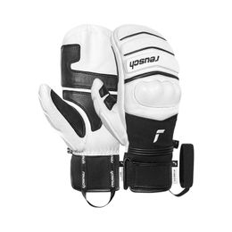 Fäustlinge Reusch "World Champ Mitten", Damen, Gr. 7.5, weiß, schwarz, 55% Leder, 40% Polyester, 5% Polyurethan, unifarben, Handschuhe, mit winddichter, atmungsaktiver Funktion