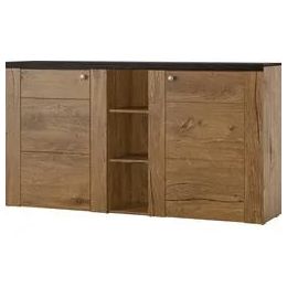 Sideboard Home Affaire "Larona, zeitlose Kommode mit 2 Türen, Türkommode, Breite 155 cm", braun (eichefarben lefkas, schwarzwood), B:155cm H:84,9cm T:37,1cm, Sideboards, Höhe 84 cm, viel Stauraum, Anrichte mit dekorativer Rahmenoptik