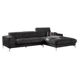 Ecksofa W.Schillig "piedroo, Designsofa mit tollem Sitzkomfort, bequem und elegant, L-Form", grau (anthrazit s37), B:303cm H:70cm T:193cm, Stoff S37 (100% Polyester): Luxus-Microfaser in Lederoptik, Sofas, Kopfteilverstellung, wahlweise mit Sitztiefenverstellung, Breite 303cm