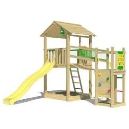 Spielturm Jungle Gym "Fortress", gelb, Spieltürme, KinderB:373cm H:318cm T:397cm, Holzwerkstoff, Spielanlage mit 2 Türmen, Brücke und Rutsche mit Wasseranschluss, B:373cm H:318cm T:397cm