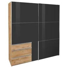 Schwebetürenschrank wimex "Level by fresh to go", grau (plankeneichefarben, grauglas), B:250cm H:236cm T:65cm, Schränke, mit Glastüren