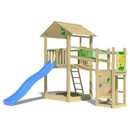 Spielturm Jungle Gym "Fortress", blau, Spieltürme, KinderB:373cm H:318cm T:397cm, Holzwerkstoff, Spielanlage mit 2 Türmen, Brücke und Rutsche mit Wasseranschluss, B:373cm H:318cm T:397cm