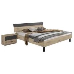 Bettanlage wimex "Budapest", grau (viking oak, graphit), H:81cm T:210cm, Spanplatte, Schlafzimmermöbel-Sets, Inklusive 2 Nachtschränke, Liegefläche 180x200cm
