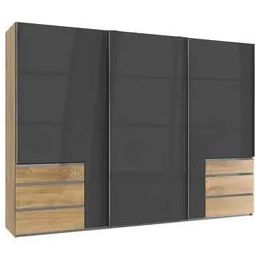 Schwebetürenschrank wimex "Level by fresh to go", grau (plankeneichefarben, grauglas), B:300cm H:216cm T:65cm, Schränke, mit Glastüren