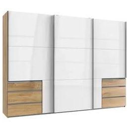 Schwebetürenschrank wimex "Level by fresh to go", braun (plankeneichefarben, weißglas), B:300cm H:216cm T:65cm, Schränke, mit Glastüren