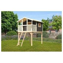 Spielturm Akubi "Benjamin", grau (grau, elfenbeinfarben, natur), Spieltürme, KinderB:225cm H:309cm T:250cm, Holzwerkstoff, BxTxH: 225x250x309 cm, B:225cm H:309cm T:250cm