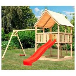 Spielturm Konifera "Lenie", beige (natur, rot), Spieltürme, KinderB:440cm H:345cm T:264cm, Holzwerkstoff, BxTxH: 440x264x345 cm, B:440cm H:345cm T:264cm
