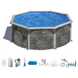 Rundpool MY POOL BWT, grau, H:120cm Ø:350cm, Schwimmbecken, in moderner Steinoptik, Höhe 120 cm, verschiedene Größen