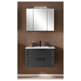 Badmöbel-Set Welltime "Lana", grau (matt grau), B:80cm H:200cm T:47cm, MDF, Kastenmöbel-Sets, Badezimmer-Set, 2-teilig, inkl. Waschbecken, 80 cm breit