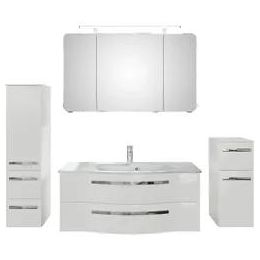 Badmöbel-Set SAPHIR "Serie 4005, vormontiert, Glaswaschbecken, Spiegelschrank", weiß (lack polarweiß hgl, weiß hgl), Holzwerkstoff, Kastenmöbel-Sets, Badezimmer-Set mit Unterschrank, Midischrank, inkl. Türdämpfer