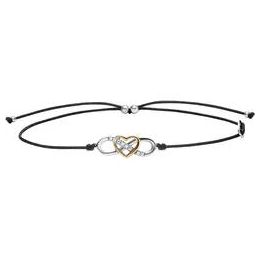 Armband JULIE JULSEN "925 Silber rhodiniert vergoldet Zirkonia Nylon Band schwarz", bunt (mehrfarbig), Armbänder, Damen, 17cm, Silber 925 (Sterlingsilber)