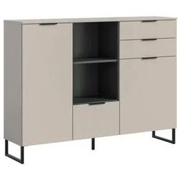 Highboard Inosign "ADIO, Breite 150cm, 2 Türen, 1 Klappe, 2 Schubkästen, mit Metall-Kufen", kashmir nb, schwarz, B:150cm H:112cm T:41cm, Spanplatte, Sideboards, Sideboard, Kommode, Lowboard, Schrank, Wohnzimmerschrank, Anrichte