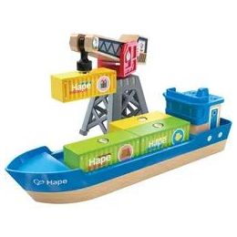 Spielzeug-Schiff HAPE "Frachtschiff und Hafenkran", bunt, Spielzeugfahrzeuge, KinderB:30cm H:18cm T:7cm, B:30cm H:18cm T:7cm