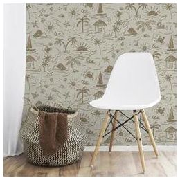 Vliestapete SUPERFRESCO EASY "Sonnenuntergangsinsel", gelb, H:10m L:10m, Vlies, Tapeten, Design Tapeten