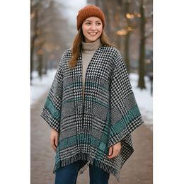 Collezione Alessandro Poncho " Hahnentritt " in weiß | Gr.: onesize
