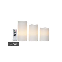 STAR TRADING LED Blockkerzen ‚May‘, Batterie und Timer, Echtwachs, weiß, 3er-Set | Gr.: onesize