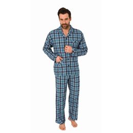 Normann Flanell Pyjama Schlafanzug zum durchkn&ouml;pfen - 38283 in marine | Gr.: 48