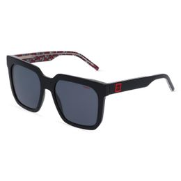 Hugo HG 1218/S | Herren-Sonnenbrille | Fassung: Vollrand, Quadratisch, Acetat, Schwarz Glänzend | Glasfarbe: Grau