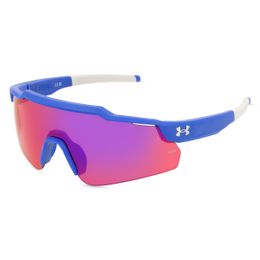 Under Armour UA LEVELUP JR | Kinder-Sonnenbrille | Fassung: Halbrand, Monoscheibe, Kunststoff, Blau Matt | Glasfarbe: Rot
