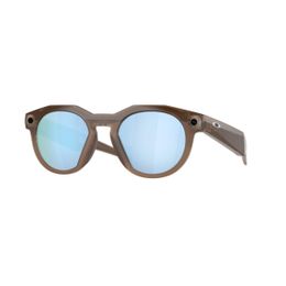Oakley Meta OW8002 HSTN | Unisex Smarte Brille | Fassung: Rund, Kunststoff, Braun Grau | Glasfarbe: Blau Spiegel Blau