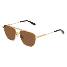 Bottega Veneta BV1236S | Unisex-Sonnenbrille | Fassung: Vollrand, Pilot, Metall, Gold Glänzend | Glasfarbe: Braun