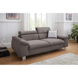 COTTA Polstergarnitur »Komaris, B: 193 bzw. 100 cm« Set, Set: 3er-Sofa & Hocker, mit Kopfteilverstellung darkgrey +