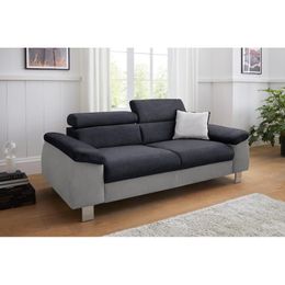 COTTA Polstergarnitur »Komaris, B: 193 bzw. 100 cm« Set, Set: 3er-Sofa & Hocker, mit Kopfteilverstellung argent/black +