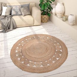 Paco Home Teppich »Viborg 593« rund 13 mm Höhe Jute, Modern, Boho, Ethno, Handgefertigter Natur-Teppich beige Obermaterial: 100% Jute Ø 120 cm 1...