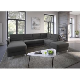 Sit & More SIT&MORE Wohnlandschaft »Palmera U-Form, B: 308 cm« optional Bettfunktion & Bettkasten, Federkern dunkelgrau