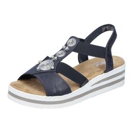 Rieker Riemchensandale, Sommerschuh, Sandalette, Keilabsatz, mit gestreifter Sohle dunkelblau 37 37 Sommerliche Sandale mit Glitzersteinen und...