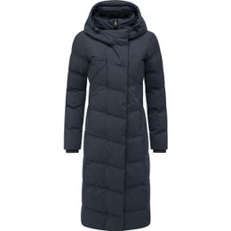 Wintermantel Ragwear "Pavla Long Soft YOUMODO", Damen, Gr. S (36), blau (navy), Obermaterial: 100% Polyester, Innenfutter: 100% Polyester, Wattierung: 100% Polyester, gerade kniebedeckend, hoch geschlossener Ausschnitt, Ärmel ohne Ärmelschlitz Rippstrickbündchen, Mäntel, Wasserdichter Steppmantel mit Kuschelkragen