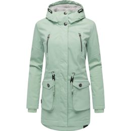 Kurzmantel Ragwear "Ellsa YOUMODO", Damen, Gr. XS (34), mint, Obermaterial: 100% Polyester; Innenfutter: 100% Polyester; Wattierung: 100% Polyester, tailliert ca. Mitte Oberschenkel, hoch geschlossener Ausschnitt, eng Strickb&uuml;ndchen mit Daumenl&ouml;chern, M&auml;ntel Kurzmantel, Winterparka mit auff&auml;lligen Taillenzugkordeln und Kapuze