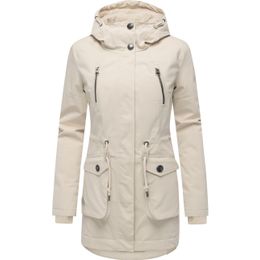 Kurzmantel Ragwear "Ellsa YOUMODO", Damen, Gr. XS (34), ecru, Obermaterial: 100% Polyester. Innenfutter: 100% Polyester. Wattierung: 100% Polyester, tailliert ca. Mitte Oberschenkel, hoch geschlossener Ausschnitt, eng Strickb&uuml;ndchen mit Daumenl&ouml;chern, M&auml;ntel Kurzmantel, Winterparka mit auff&auml;lligen Taillenzugkordeln und Kapuze