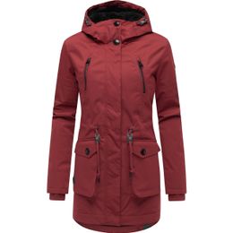 Kurzmantel Ragwear "Ellsa YOUMODO", Damen, Gr. L (40), weinrot, Obermaterial: 100% Polyester; Innenfutter: 100% Polyester; Wattierung: 100% Polyester, tailliert ca. Mitte Oberschenkel, hoch geschlossener Ausschnitt, eng Strickbündchen mit Daumenlöchern, Mäntel, Winterparka mit auffälligen Taillenzugkordeln und Kapuze