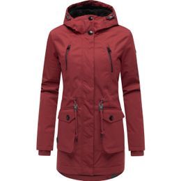 Kurzmantel Ragwear "Ellsa YOUMODO", Damen, Gr. XS (34), weinrot, Obermaterial: 100% Polyester. Innenfutter: 100% Polyester. Wattierung: 100% Polyester, tailliert ca. Mitte Oberschenkel, hoch geschlossener Ausschnitt, eng Strickb&uuml;ndchen mit Daumenl&ouml;chern, M&auml;ntel Kurzmantel, Winterparka mit auff&auml;lligen Taillenzugkordeln und Kapuze